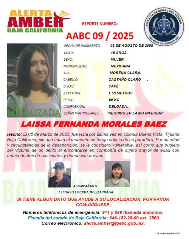 LOCALIZAN A LAISSA FERNANDA MORALES BÁEZ, SE CANCELA ALERTA AMBER ...